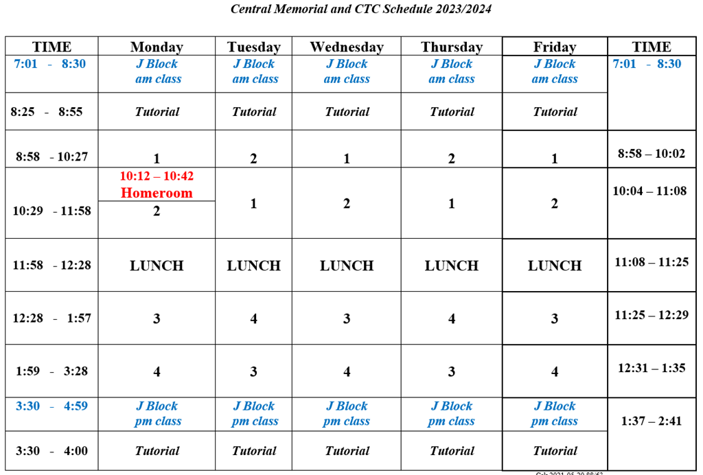 Office Hours & Bell Times - Central Memorial High School